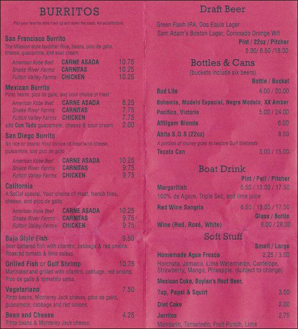 Menu at Tacko restaurant, San Francisco