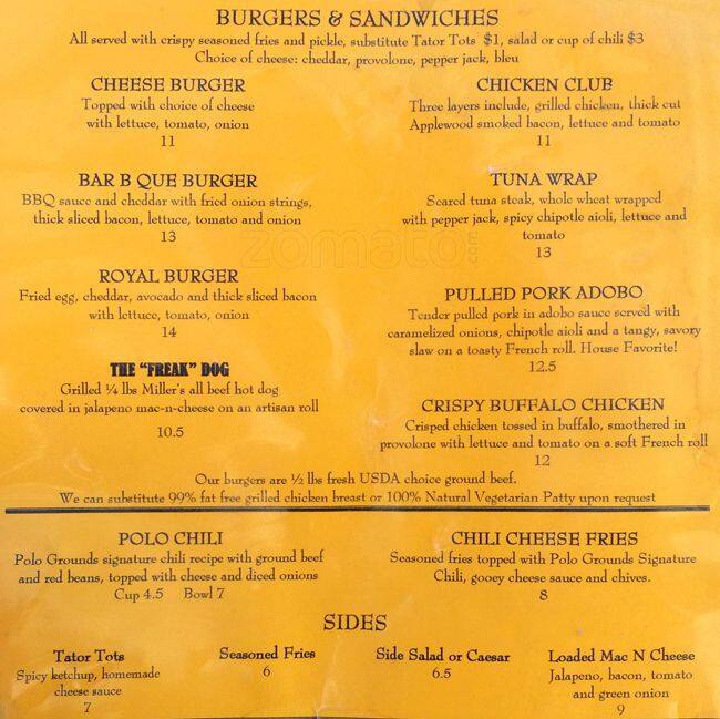 Menu at Polo Grounds pub & bar, San Francisco
