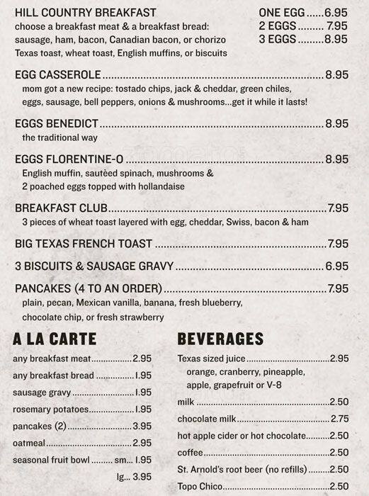 Menu at Ozona Grill and Bar, Dallas