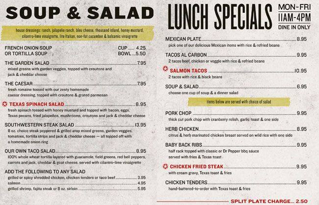 Menu at Ozona Grill and Bar, Dallas