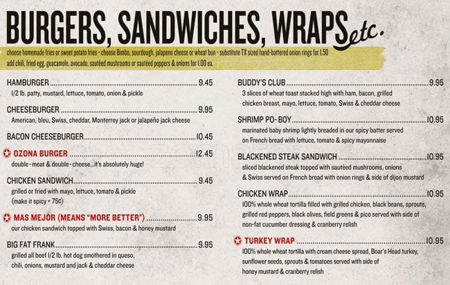 Menu at Ozona Grill and Bar, Dallas