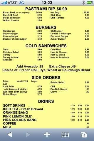 Menu at The Hat restaurant, Brea