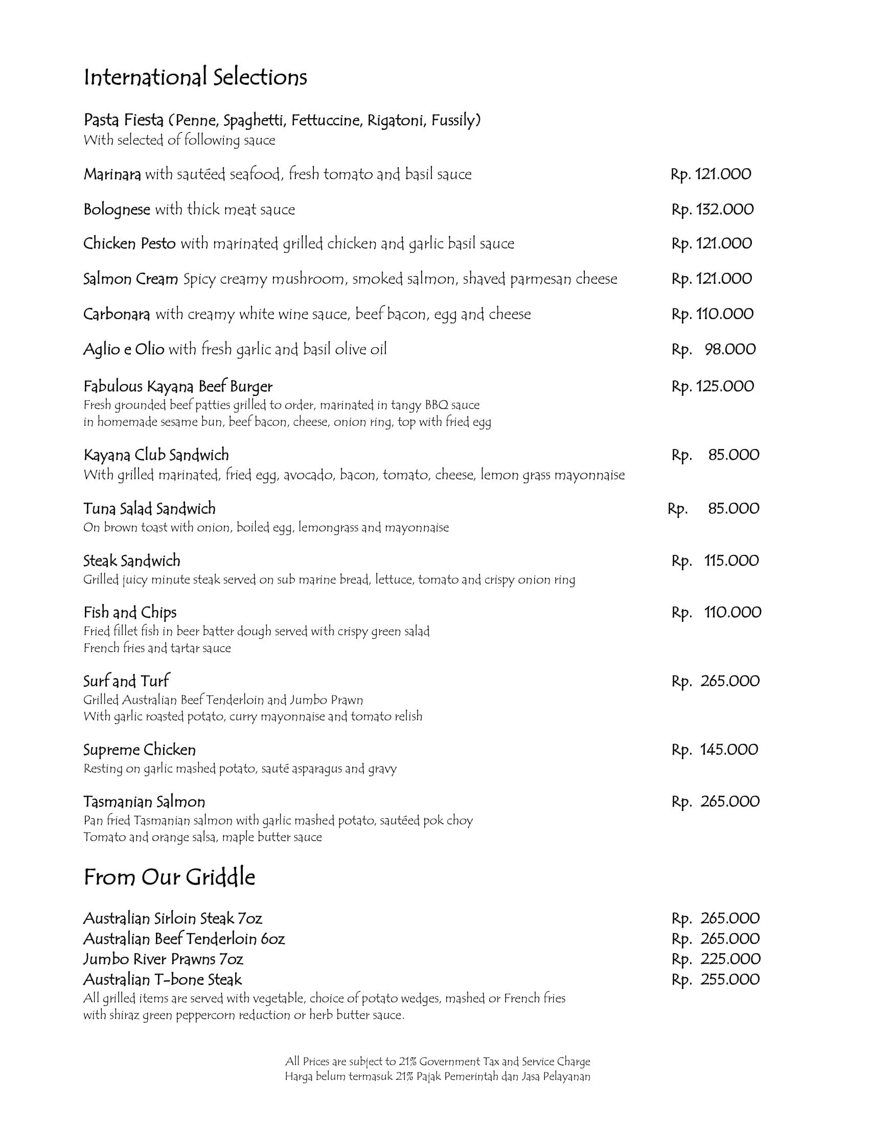 Menu at The Dauh Restaurant - The Kayana, Mengwi