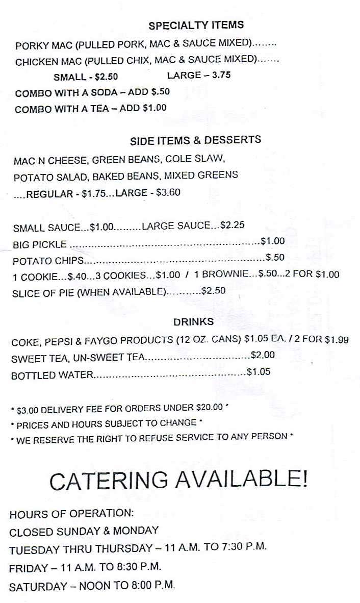 Menu at Divine Bar B Cue, Indianapolis