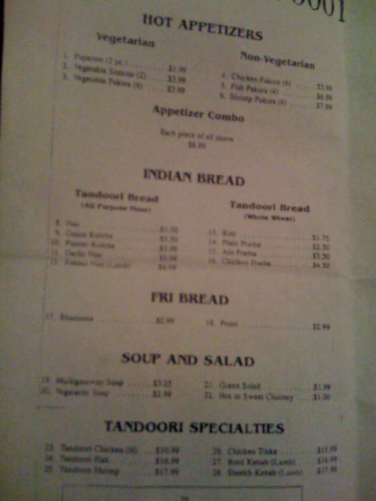 Menu at Tandoori Chicken Restaurant, Metairie, Cleary Ave #1