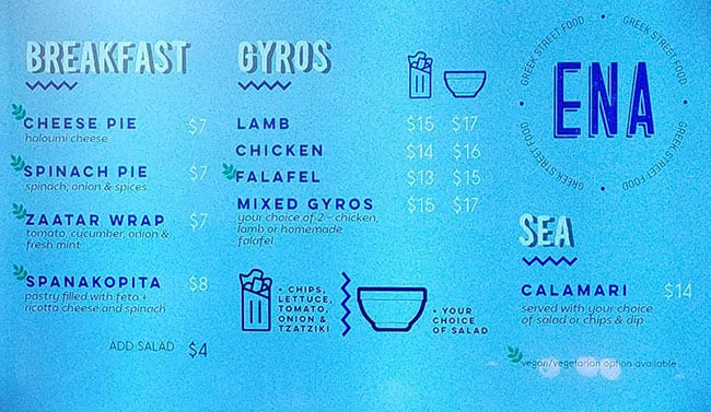 Menu at ENA Greek Street Food restaurant, Docklands, Shop T33a Collins ...