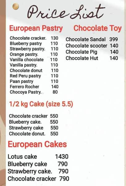 Menu of Oya Kekars, Pimple Saudagar, Pune