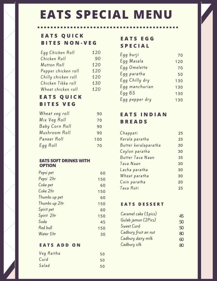 Menu at Midnight Eats, Bengaluru