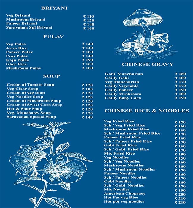 Menu at Saravana Bhavan Pure Vegetarian, Chennai