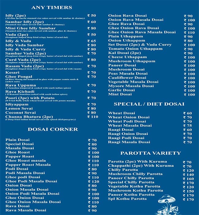 Menu at Saravana Bhavan Pure Vegetarian, Chennai