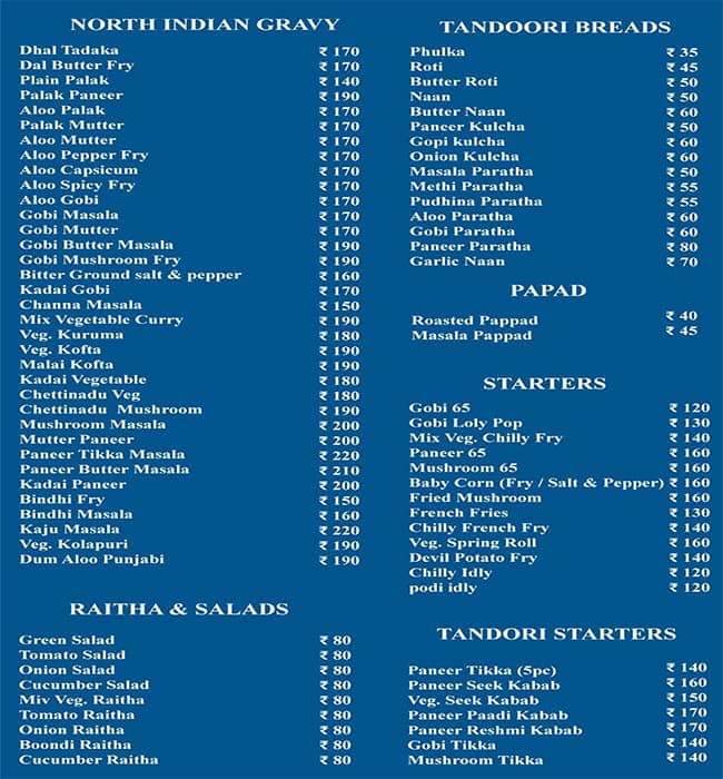 Menu at Saravana Bhavan Pure Vegetarian, Chennai