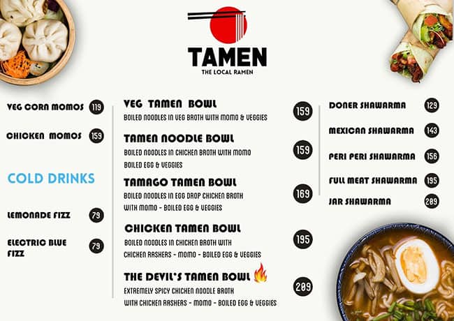 Menu at TAMEN - THE LOCAL RAMEN, Chennai, No.12