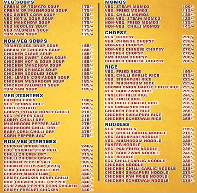 Menu of The Chinese Delight, Indirapuram, Ghaziabad