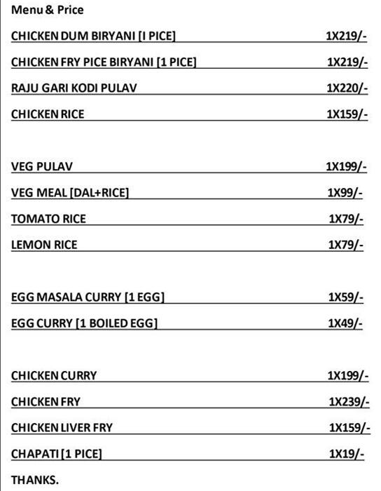 Menu of Beyond Biryani, Manikonda, Hyderabad
