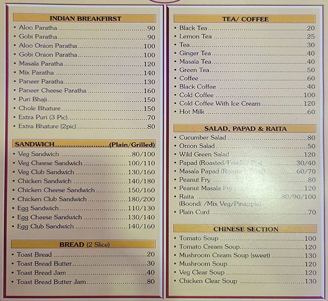Menu of Mahek - E - Punjab, Calangute, Goa