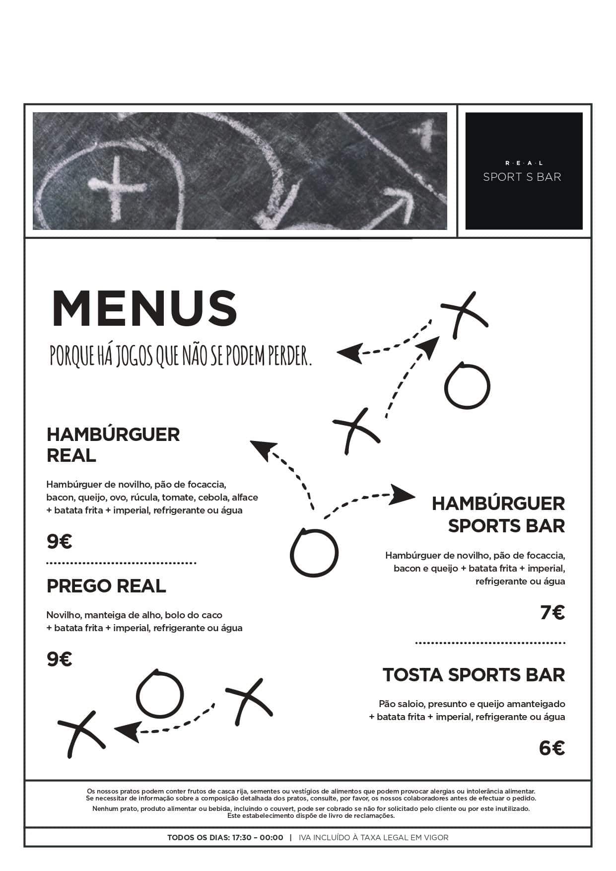 Menu em Real Sports Bar, Lisboa, Av. Luís Bívar