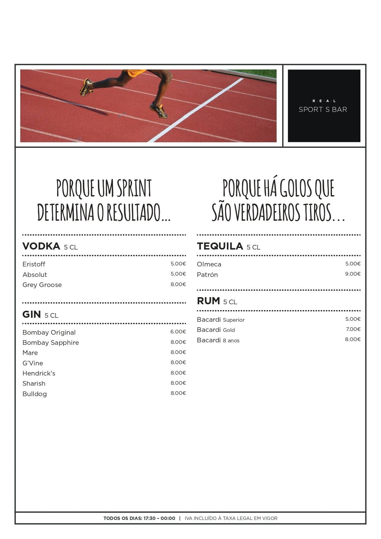 Menu em Real Sports Bar, Lisboa, Av. Luís Bívar