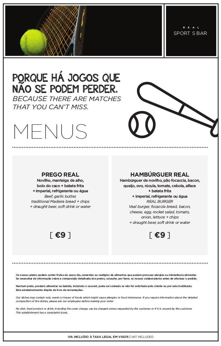 Menu em Real Sports Bar, Lisboa, Av. Luís Bívar
