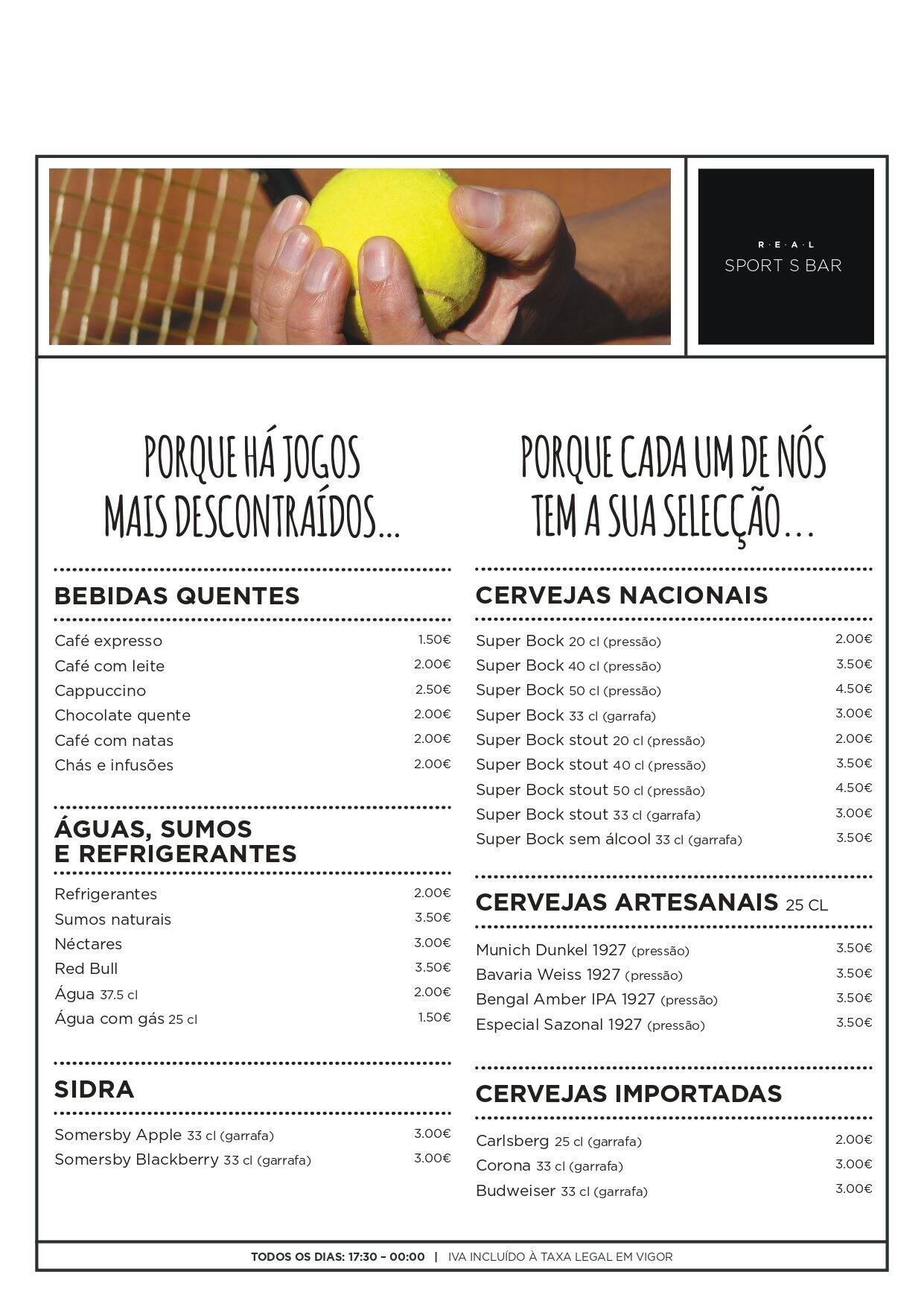 Menu em Real Sports Bar, Lisboa, Av. Luís Bívar