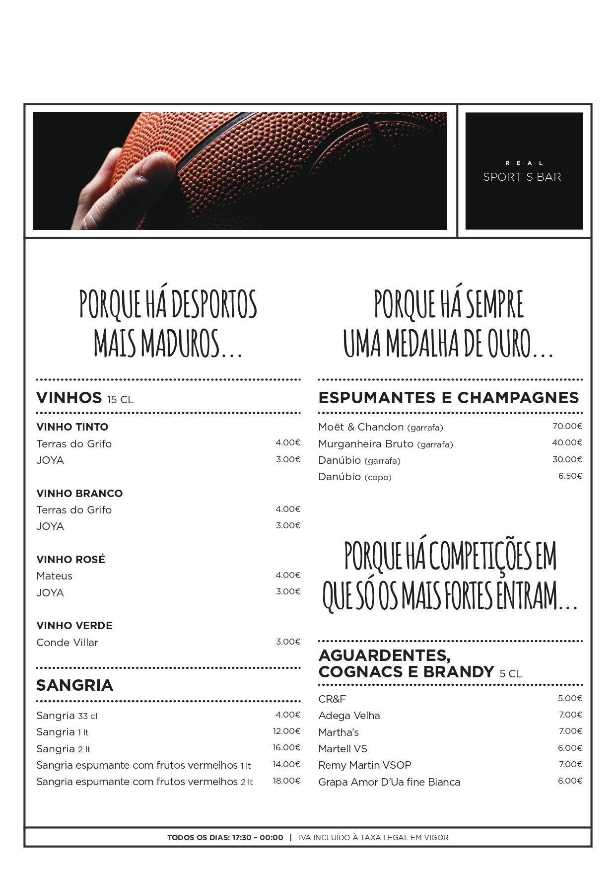 Menu em Real Sports Bar, Lisboa, Av. Luís Bívar