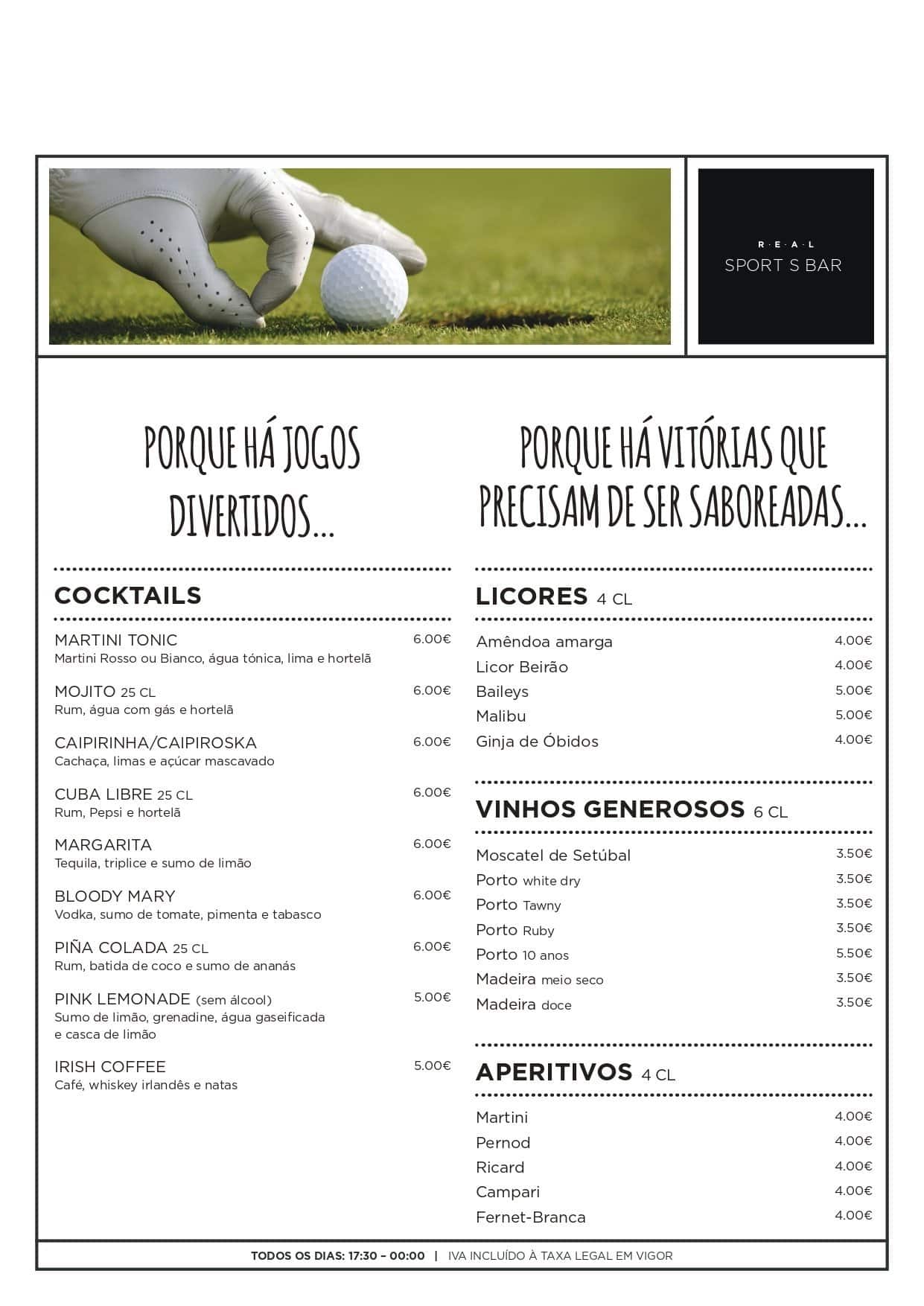 Menu em Real Sports Bar, Lisboa, Av. Luís Bívar