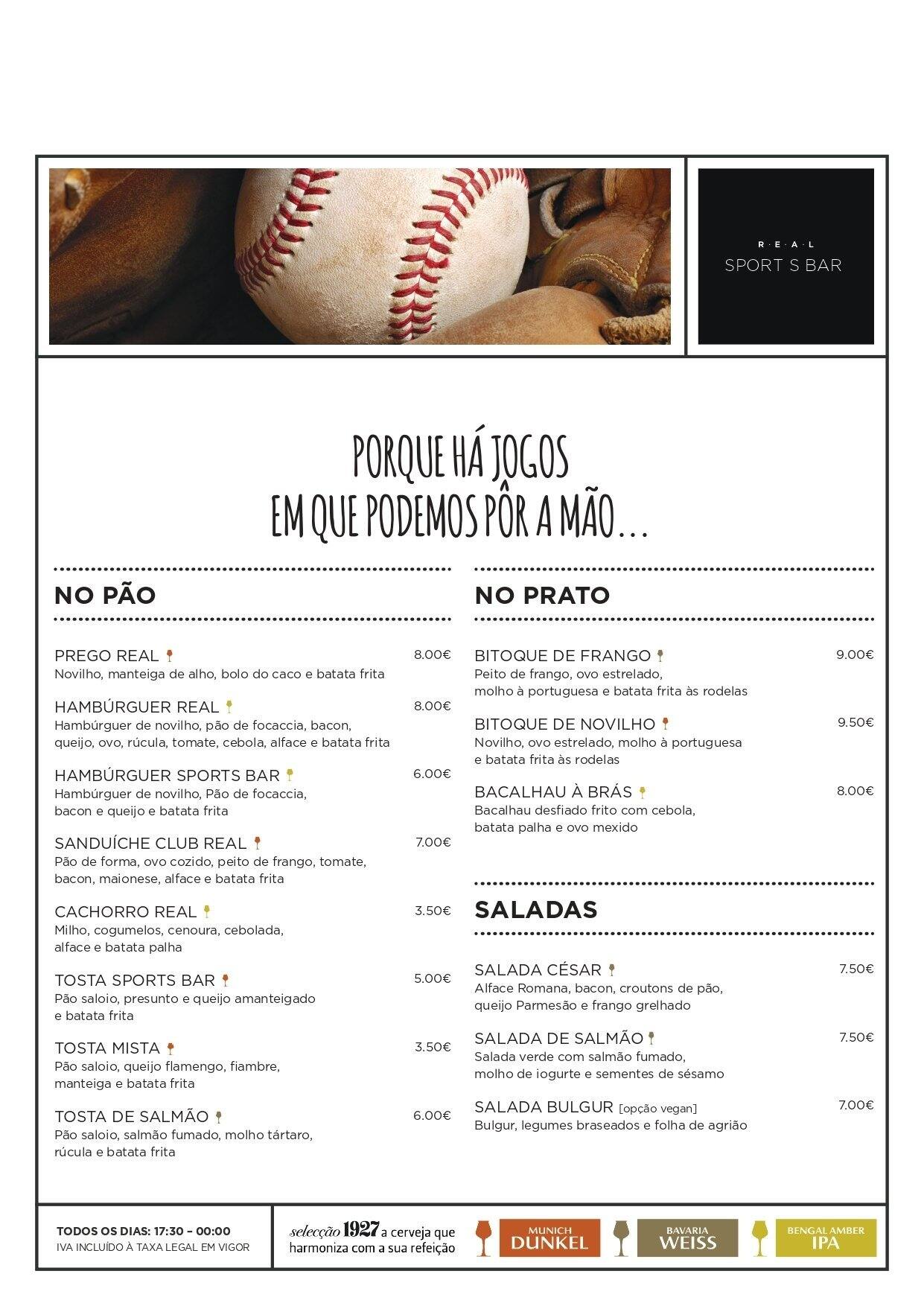 Menu em Real Sports Bar, Lisboa, Av. Luís Bívar