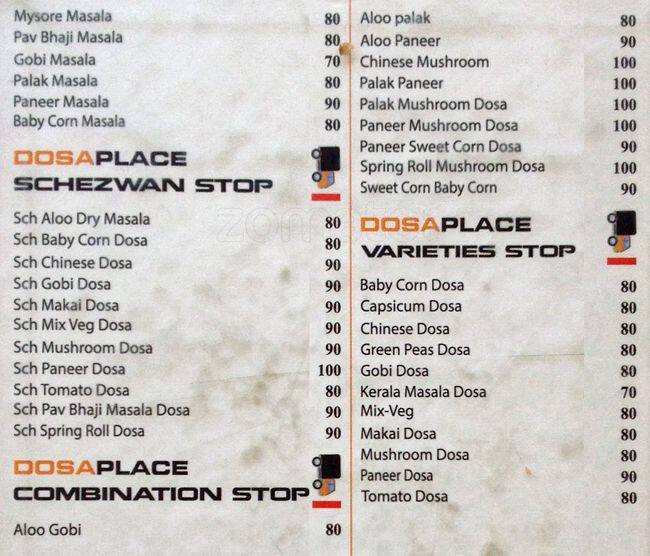 Menu at Dosa Factory, Hyderabad