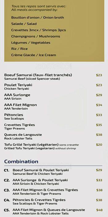 Menu at Ten Restaurant, Montreal