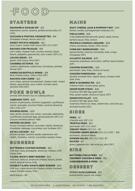 Menu at Commodore Hotel pub & bar, North Sydney