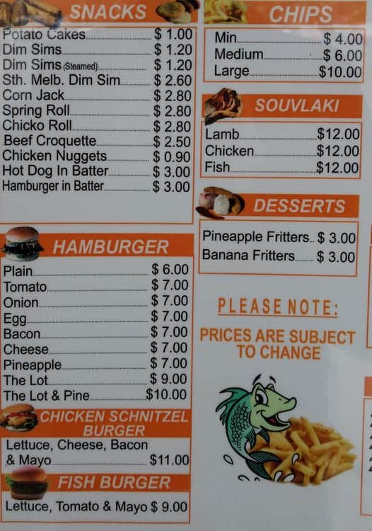 Menu at Boronia Village Fish & Chips fast food, Boronia