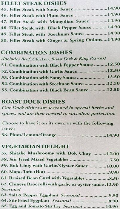 Menu at Fu Lin restaurant, Goodwood