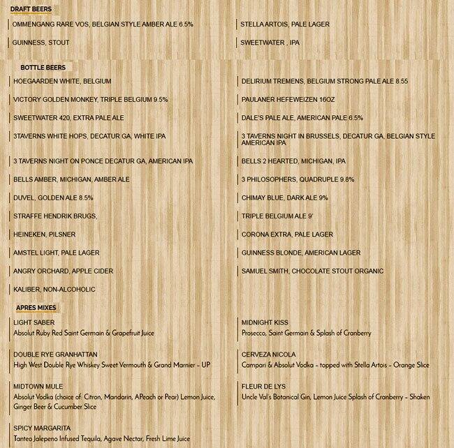 Menu at Apres Diem pub & bar, Atlanta, 931 Monroe Dr NE St C103