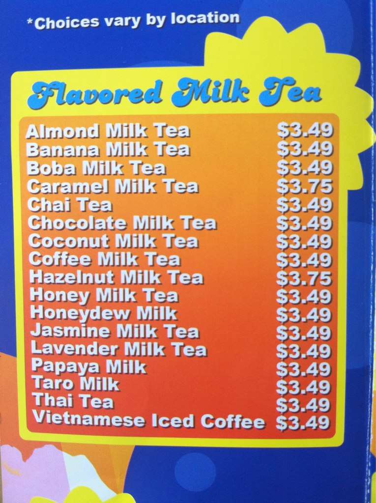Boba Drink Menu