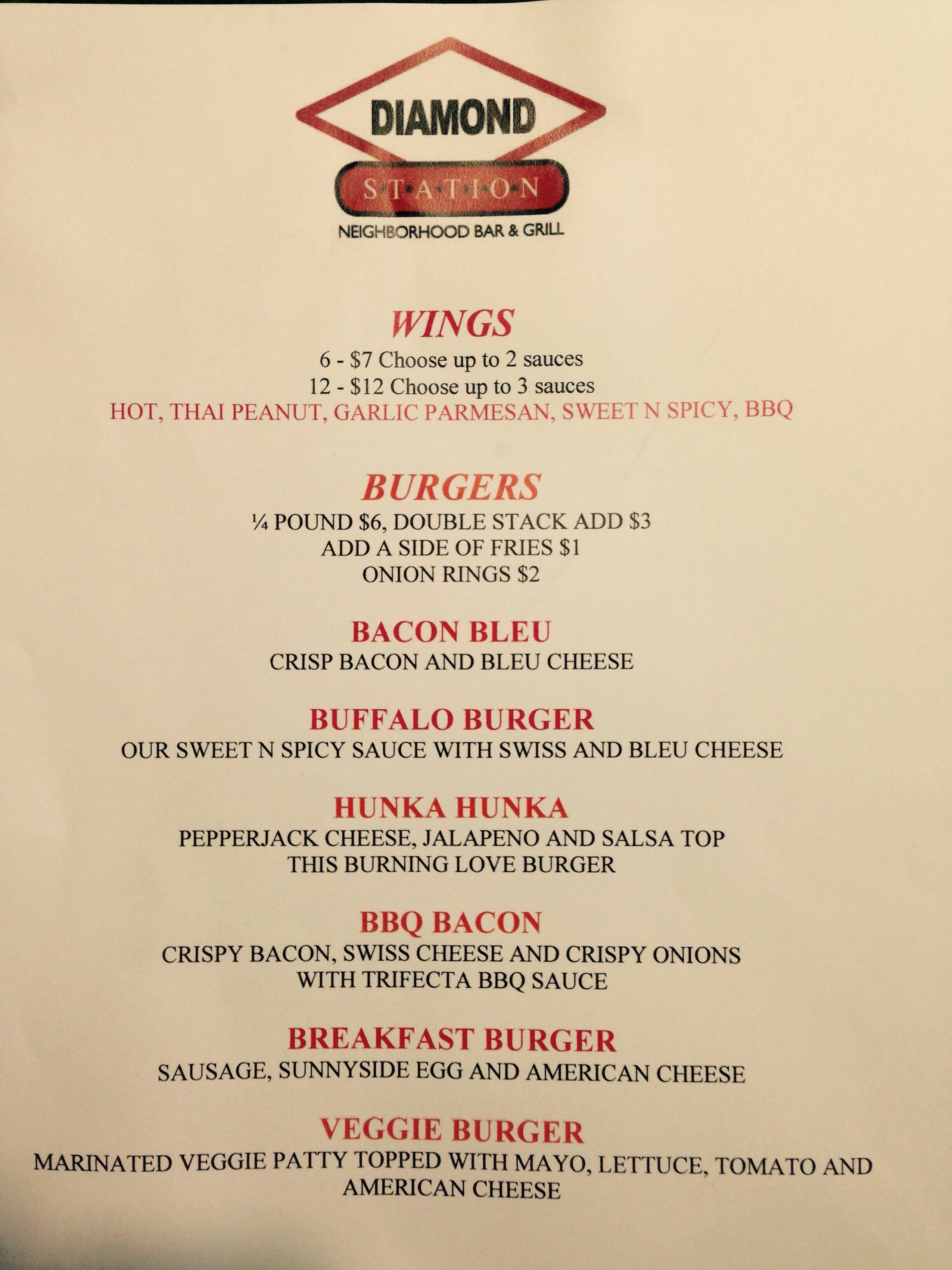Menu at Diamond Station pub & bar, Louisville