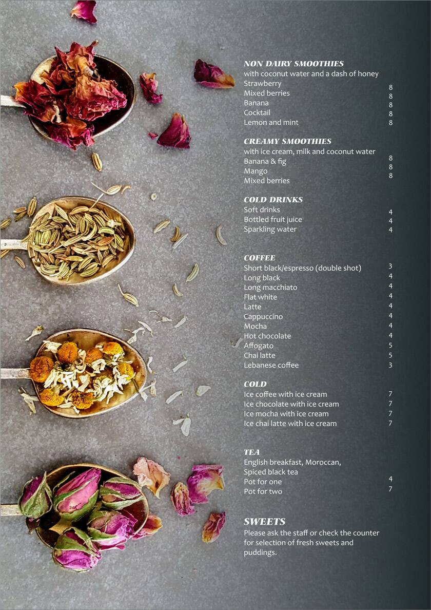 Menu at Mashawi Moroccan & Middle Eastern cafe, Mount Lawley