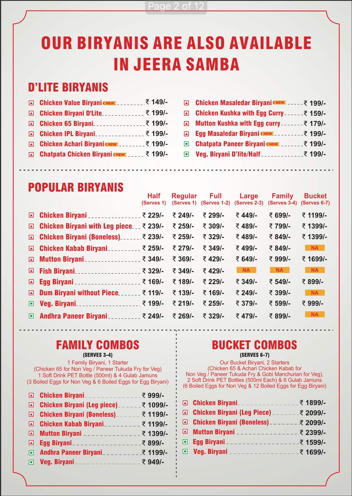 Menu of Mani's Dum Biryani, Ashok Nagar, Chennai
