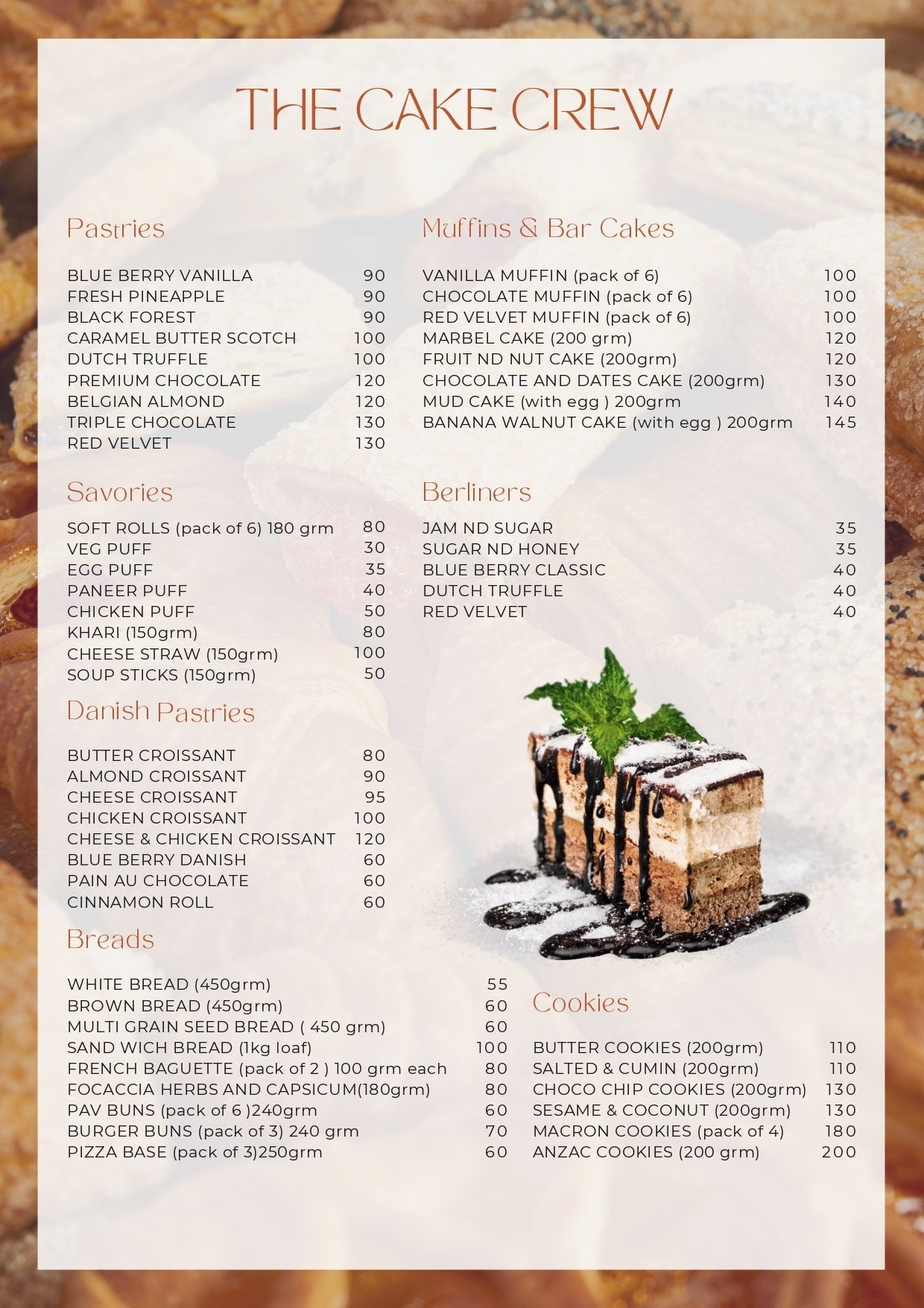 Menu of The Cake Crew Cafe, Yelahanka, Bangalore
