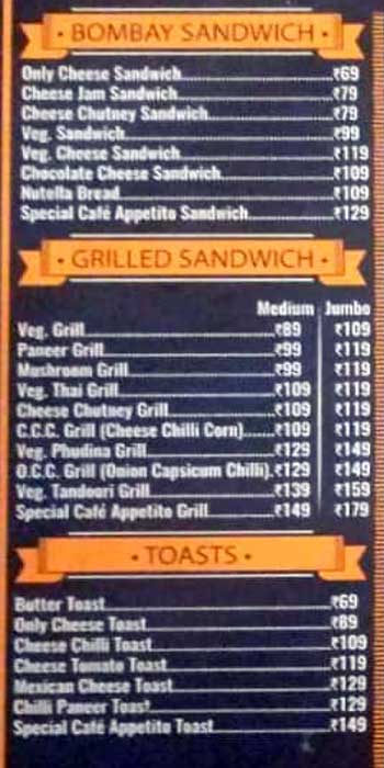 Menu at Cafe apetito, Vadodara
