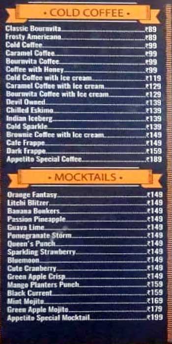 Menu at Cafe apetito, Vadodara