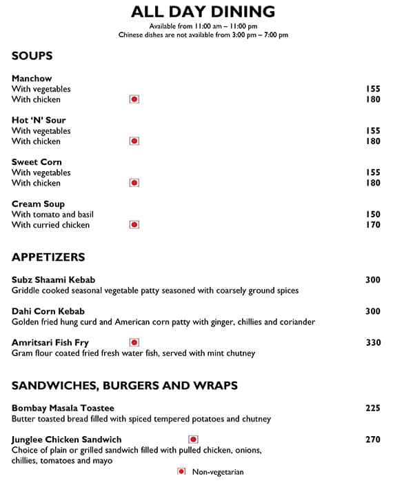 Menu at Nestor Hotel, Mumbai