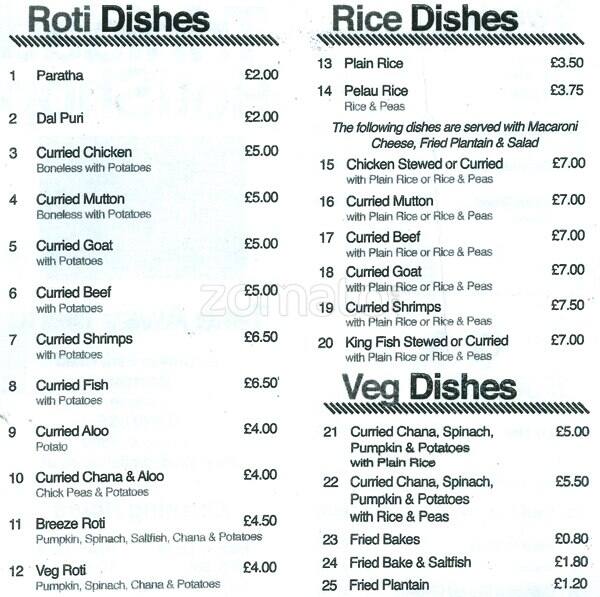 Menu at Trinidad Roti Shop, 27 Craven Park Rd - Restaurant prices