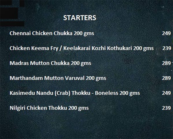 Menu at Kola Pasi Restaurant, Chennai, 150