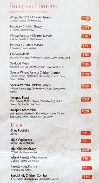 Menu at Kola Pasi Restaurant, Chennai, 150