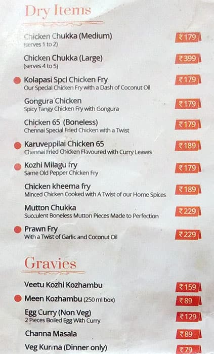 Menu of Kolapasi Takeaway, Anna Nagar East, Chennai