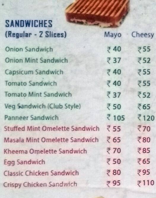 Menu at Breadwinners, Chennai