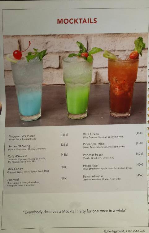 Menu at The Playground - Street Gallery PIM restaurant, South Jakarta