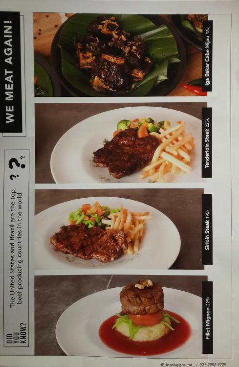 Menu at The Playground - Street Gallery PIM restaurant, South Jakarta