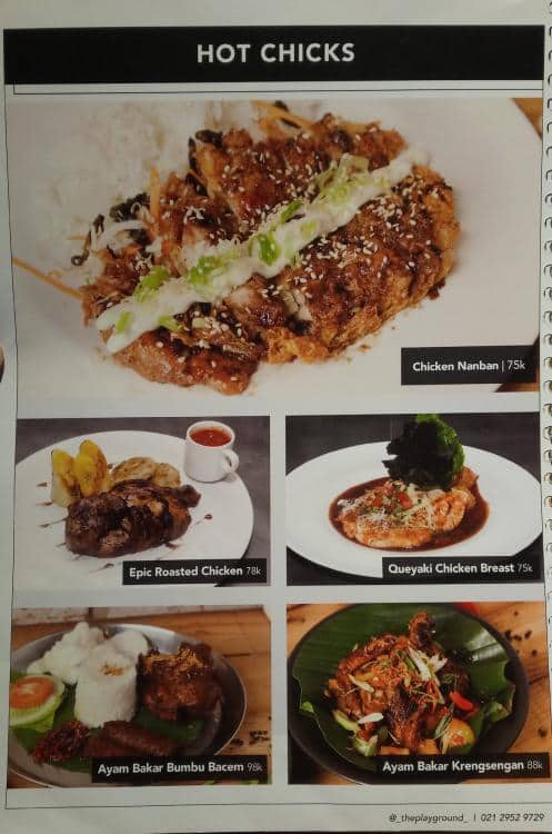 Menu at The Playground - Street Gallery PIM restaurant, South Jakarta