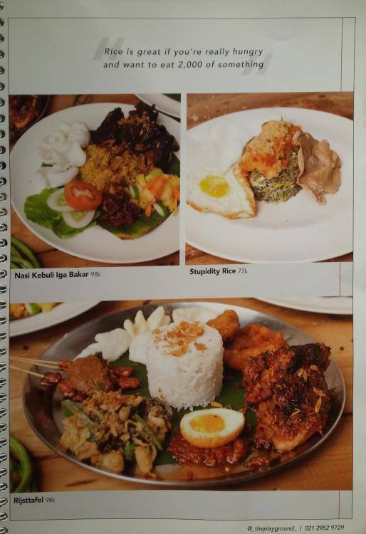 Menu at The Playground - Street Gallery PIM restaurant, South Jakarta