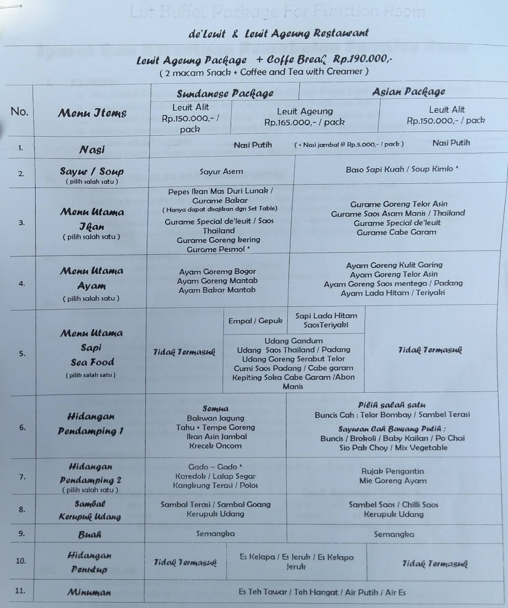 Menu at De' Leuit Jambal Rice Sensation restaurant, Bogor